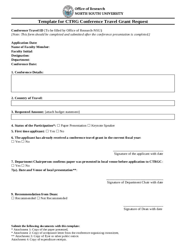 Template for CTRG Conference Travel Grant Request Doc Template | pdfFiller