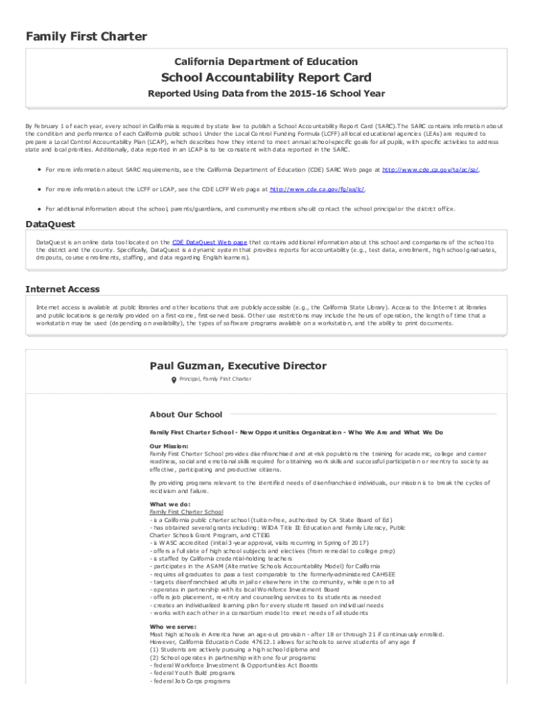 Fillable Online Family First Charter School Accountability Report Card ...