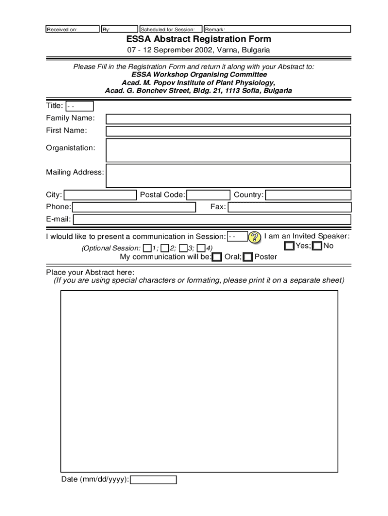 Fillable Online ESSA Abstract Registration Form Fax Email Print - pdfFiller