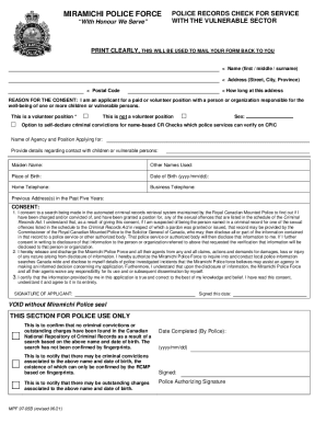 Fillable Online Criminal Records Check - Vulnerable Service Form Fax ...