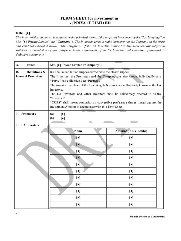 Fillable Online Term Sheet Guide - Definition, Uses, Breakdown, Example ...