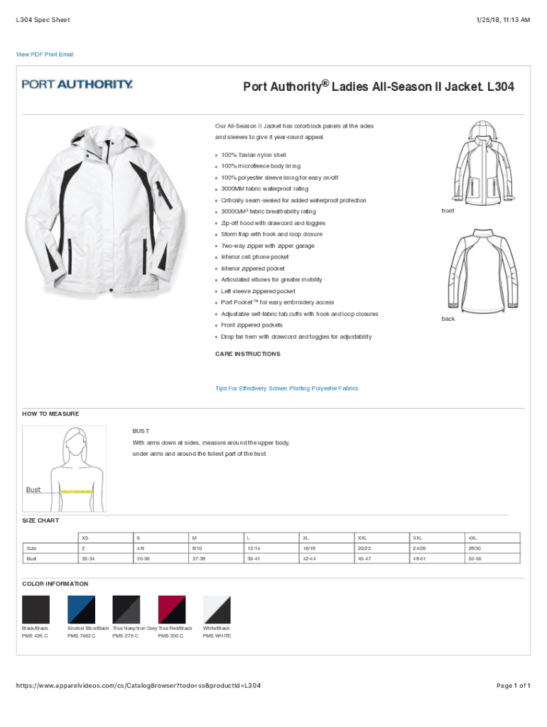 Fillable Online L304 Spec Sheet Fax Email Print - pdfFiller