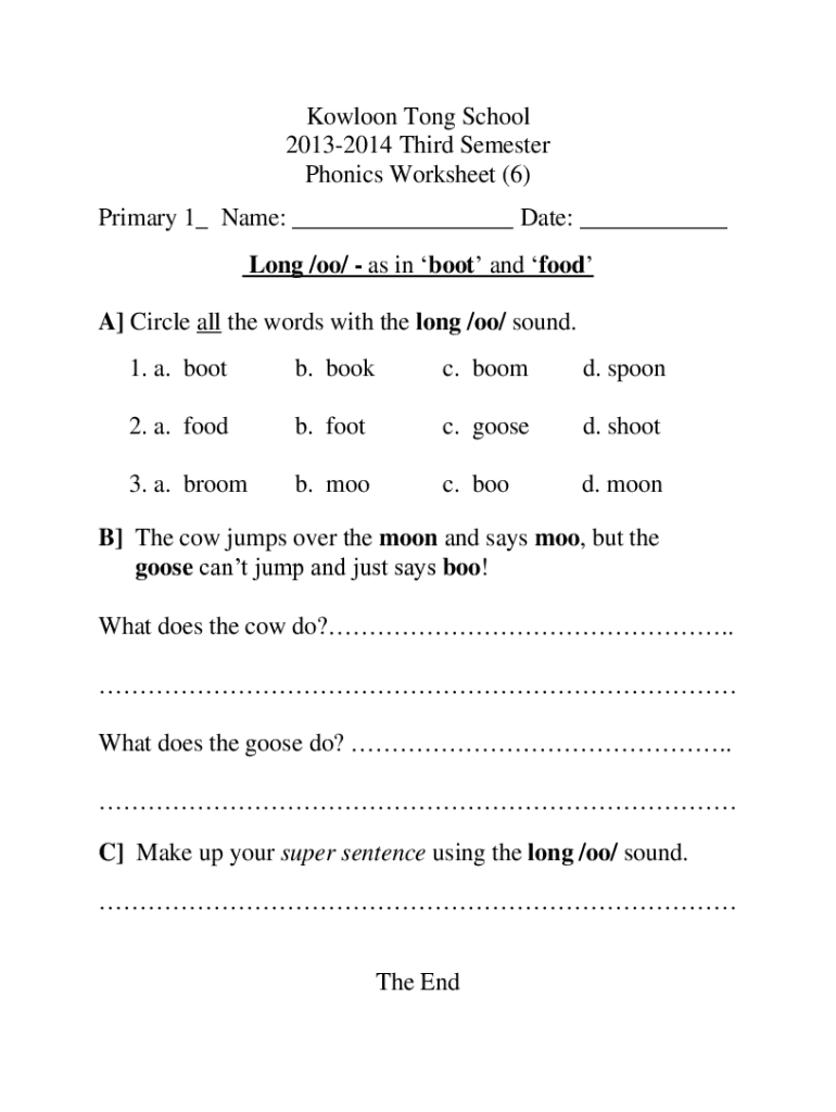 Fillable Online Phonics Worksheets: Short and Long OO Sounds Fax Email ...