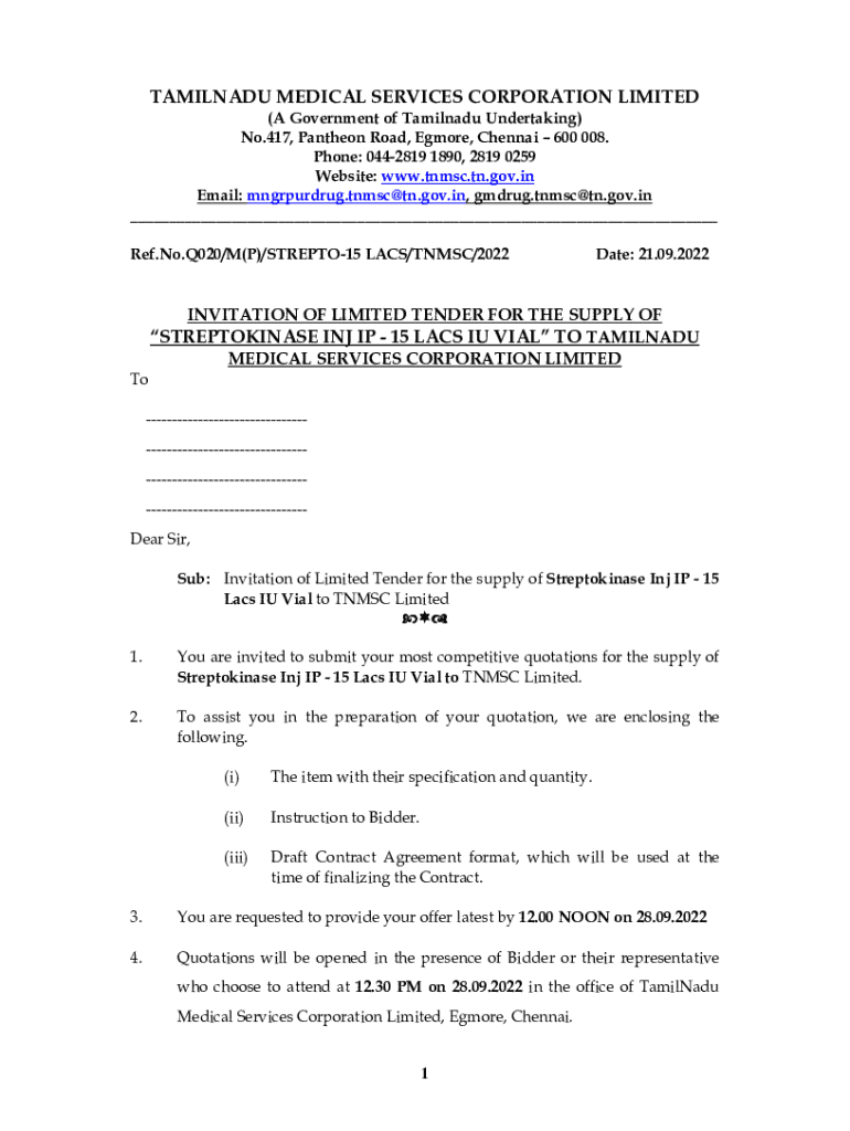 Fillable Online TAMIL NADU MEDICAL SERVICES CORPORATION ... Fax Email ...