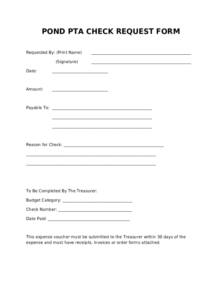 POND PTA CHECK REQUEST Doc Template | pdfFiller