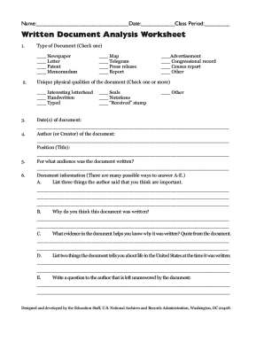 Fillable Online Document Analysis Worksheet 1. Type of document check ... Fax Email Print ...