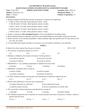 Fillable Online I Year PUC MODEL QUESTION PAPER Academic Yea Fax Email ...