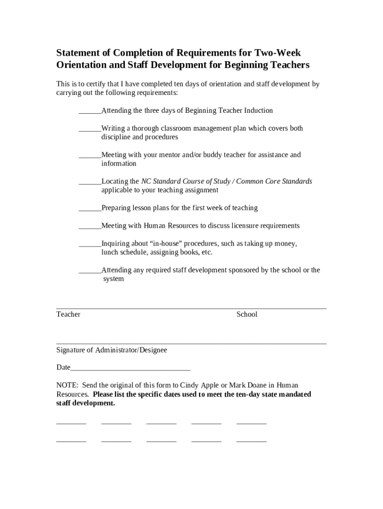 Statement of Completion of Requirements for Two-Week Orientation and ...
