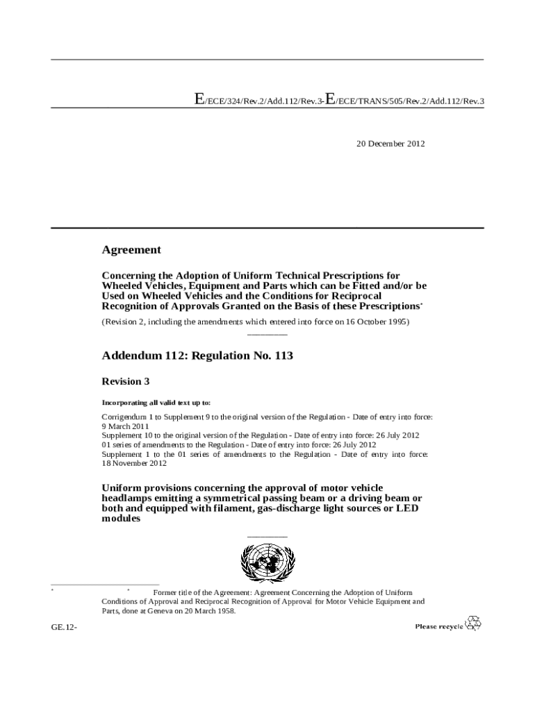Agreement Addendum 111: Regulation No. 112 Revision 3 Doc Template | pdfFiller