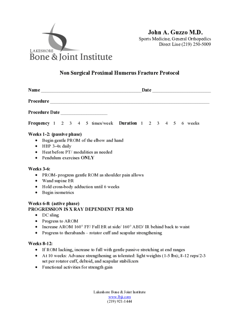 Fillable Online Nonsurgical Proximal Humerus Fracture Protocol.docx Fax Email Print - pdfFiller