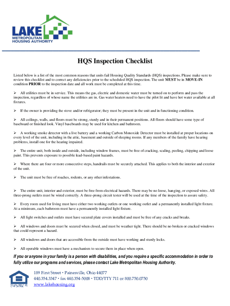 Fillable Online HQS Inspection ChecklistTampa Housing Authority ...