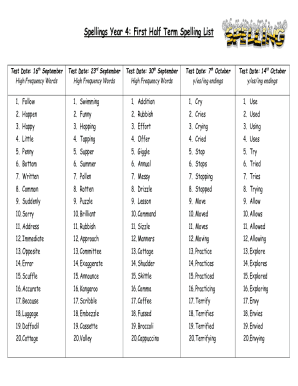 Fillable Online Year 4 Term 1 to 3 Weekly Spellings Activity Pack Fax ...