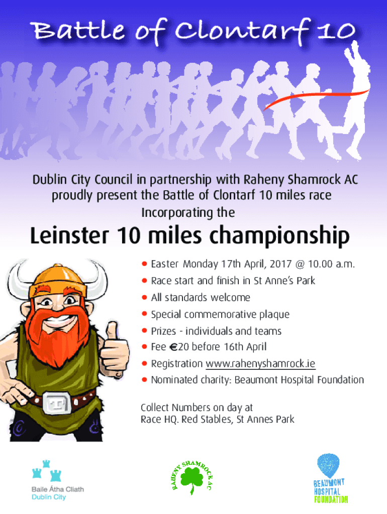 Fillable Online Battle of Clontarf Brian Boru 10 Mile Road Race Fax ...