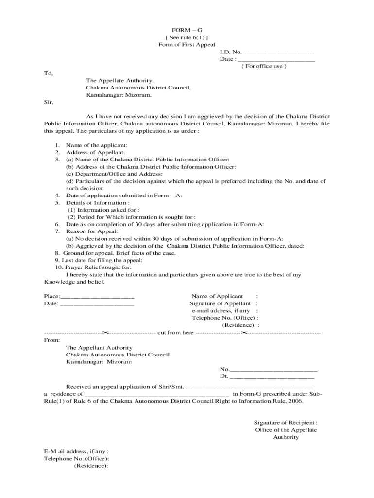 Fillable Online FORMGSee rule 6(1)Form of First Appeal I.D. No. Fax ...