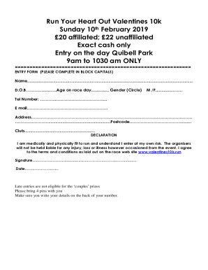 Fillable Online Run your Heart Out Valentine's 5K, 10K, and Half Marathon Fax Email Print ...