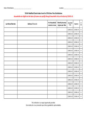 Fillable Online TEFAP Modified Client Intake Form for ETFB Drive-Thru ...