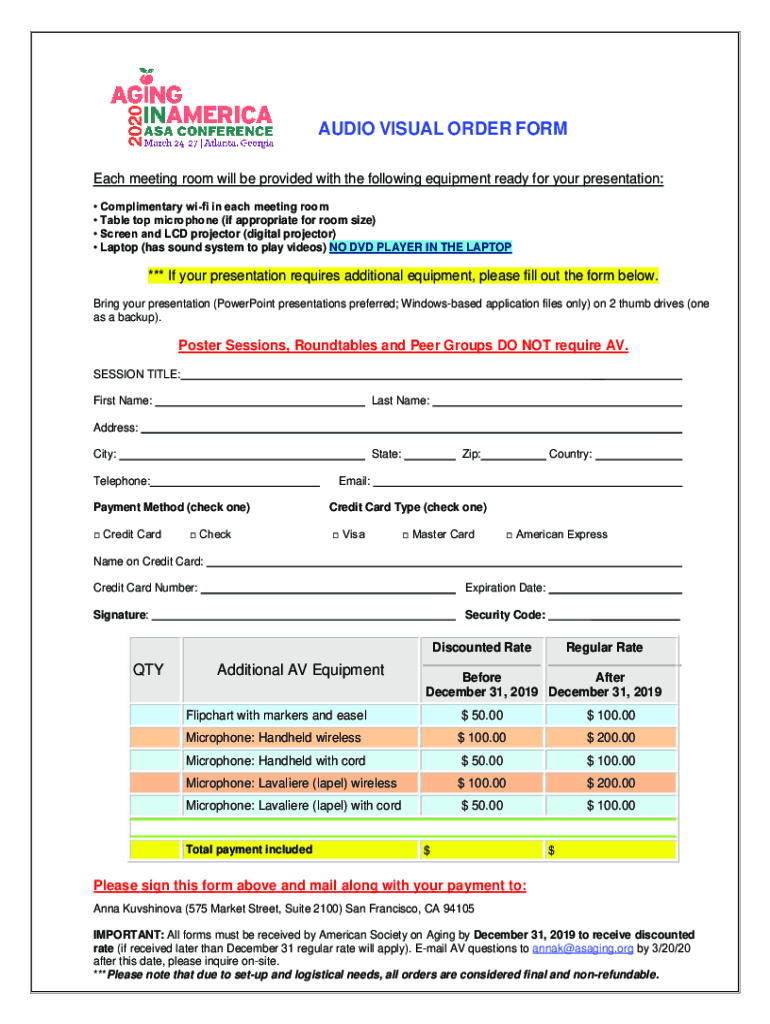 Fillable Online ONSITE A/V ORDER FORM Fax Email Print - pdfFiller