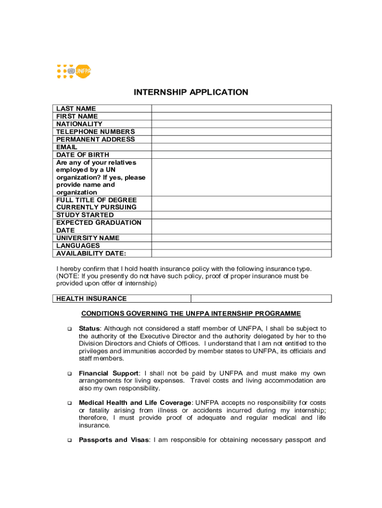 Fillable Online UNFPA INTERNSHIP APPLICATION FORM Fax Email Print ...