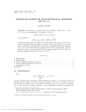 Fillable Online MODULAR FORMS OF HALF-INTEGRAL WEIGHTS ON SL(2, Z) Fax ...