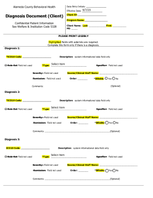 Fillable Online Diagnosis Document (Client) SmartCare Client ID Fax Email Print - pdfFiller