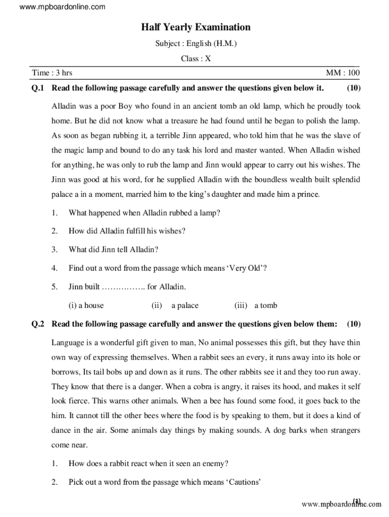 Fillable Online Subject : English (H Fax Email Print - pdfFiller