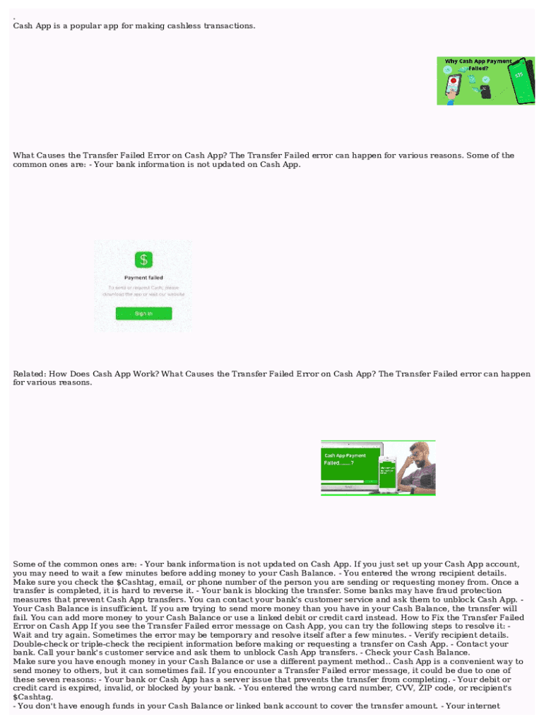 Fillable Online Fix Cash App Transfer Failed In Five Simple Steps Fax ...