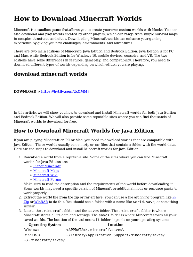 Fillable Online Minecraft Maps - Free Downloads (Java & Bedrock Edition ...