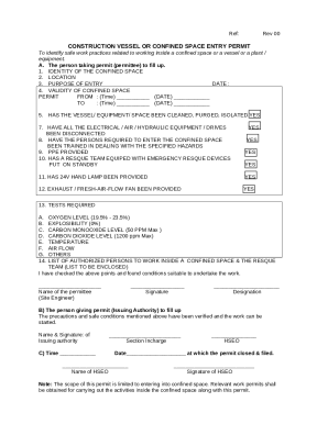 Confined Space Safety Checklist and Entry Permit Doc Template | pdfFiller