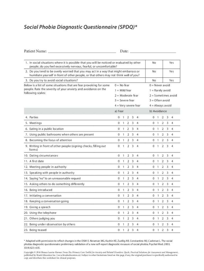 Fillable Online Severity Measure for Social Anxiety Disorder (Social ...