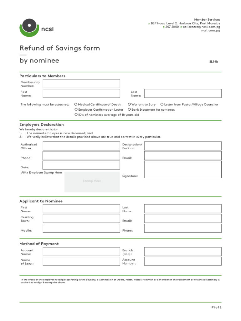 Fillable Online SL14bRefund of Savings Form by Nominee Fax Email Print ...