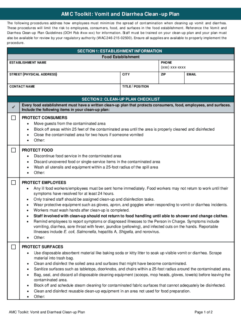 Fillable Online AMC Toolkit: Vomit and Diarrhea Clean -up Plan Fax ...