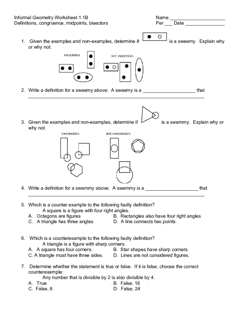 Fillable Online Definitions, congruence, midpoints, bisectors PerDate ...