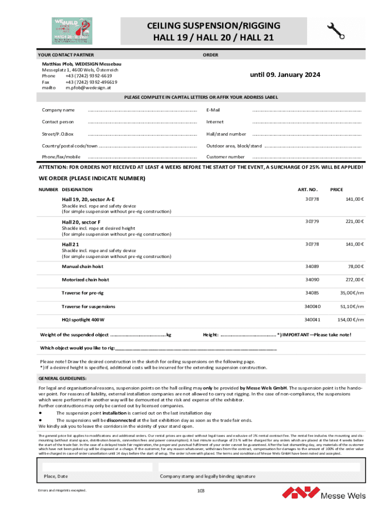 Fillable Online CEILING SUSPENSION/RIGGING HALL 19 / HALL 20 / HALL 21 ...