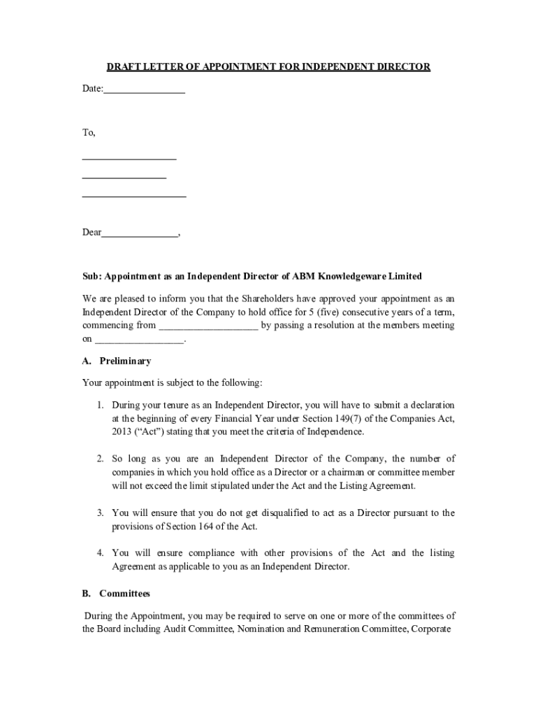 Fillable Online Draft of Appointment Letter Fax Email Print - pdfFiller