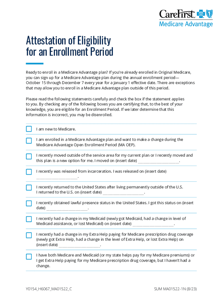 Fillable Online MAPD Attestation of Eligibility for an Enrollment ...
