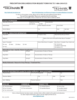 Fillable Online Prescription Drug Medication Request Form. This is a ...