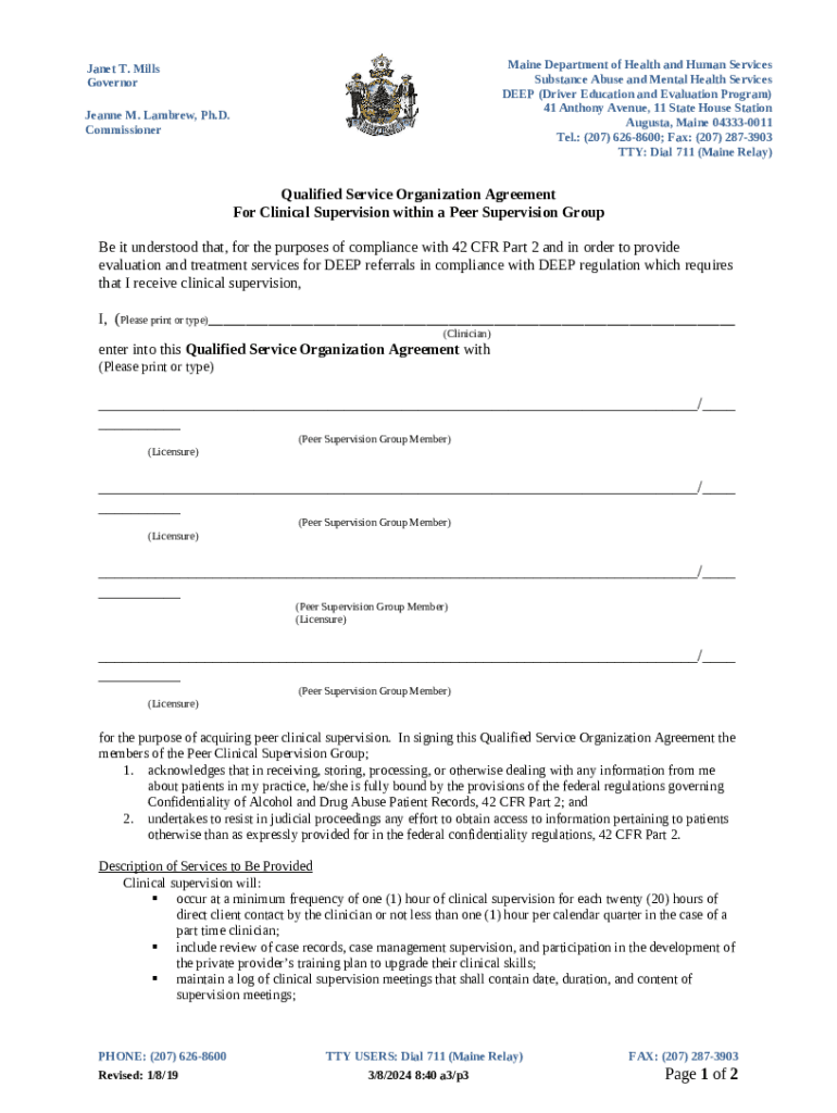 42 Cfr Part 2 Qualified Service Organization Agreement Doc Template ...