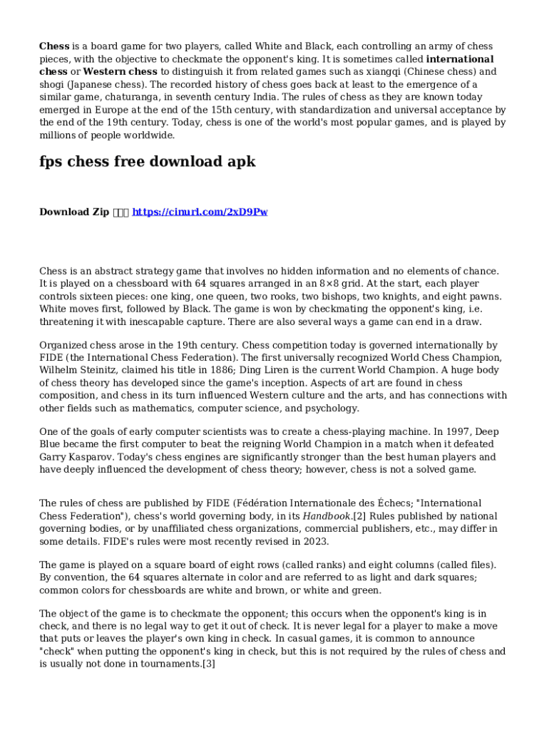 Fillable Online Chess, a board game for two players, called white and ...