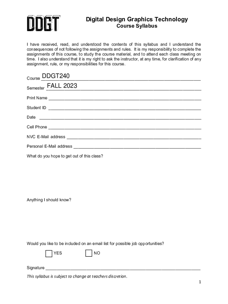 Fillable Online DDGT SYLLABUS SIGNATRUE PAGE TEMPLATE.docx Fax Email Print - pdfFiller