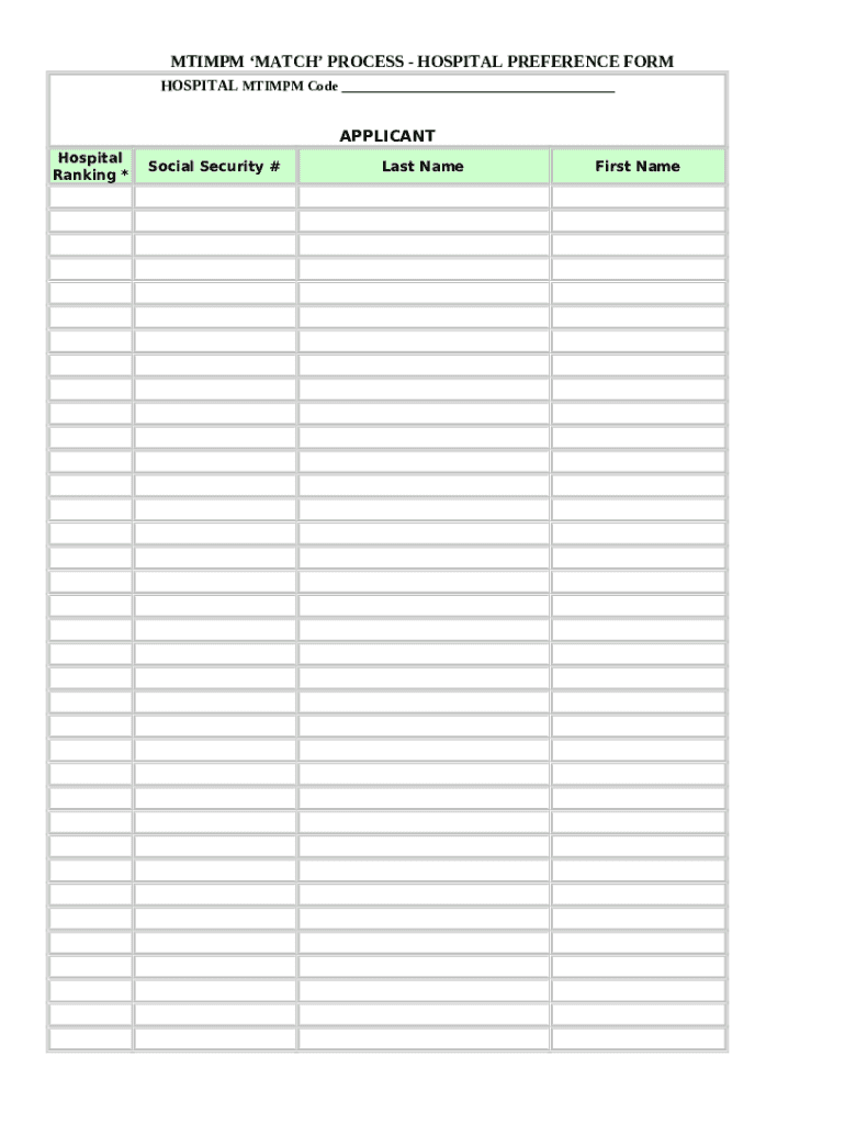 MTIMPM MATCH PROCESS - HOSPITAL PREFERENCE - mtimpm natsci msu Doc Template | pdfFiller