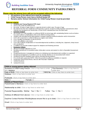 Fillable Online Community paediatric referral form: school aged ...