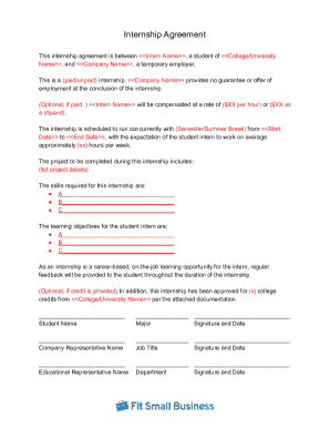 Fillable Online Sample Internship Agreement Template Word - Approveme ...