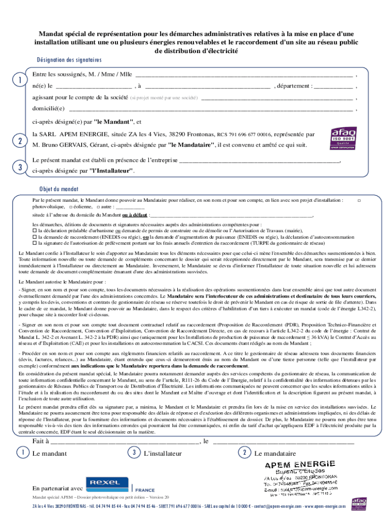 Remplissable En Ligne Mandat de reprsentation pour le raccordement d'un ou ... Fax Email ...