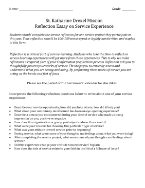 Fillable Online St. Katharine Drexel Mission Reflection Essay on Service ... Fax Email Print ...