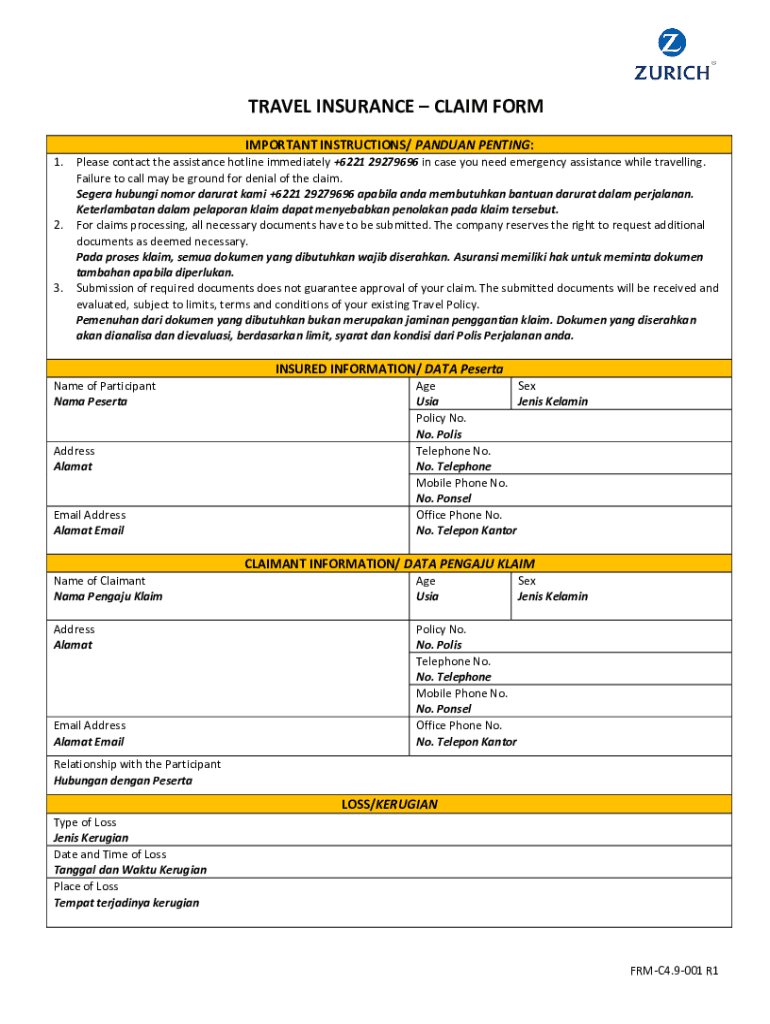 Fillable Online CLAIM FORM/ FORMULIR KLAIM Fax Email Print - pdfFiller