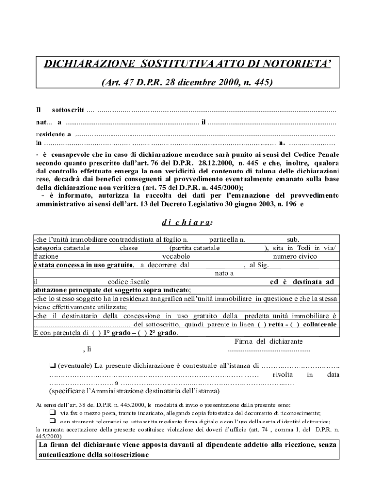 Compilabile Online DICHIARAZIONE SOSTITUTIVA ATTO DI NOTORIETA Fax ...