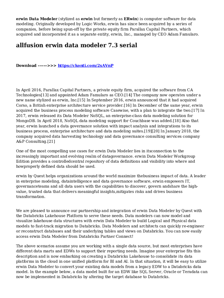 Fillable Online Allfusion Erwin Data Modeler 7.3 Serial Fax Email Print - pdfFiller