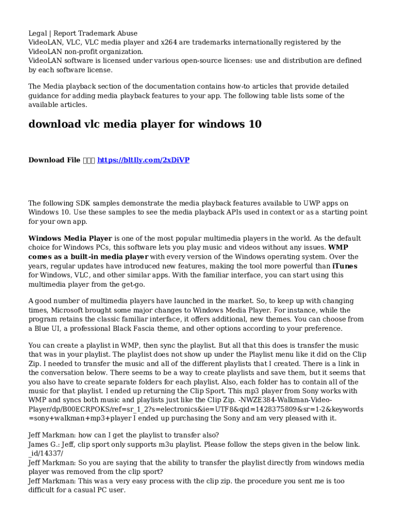 Fillable Online Download Vlc Media Player For Windows 10 Fax Email ...