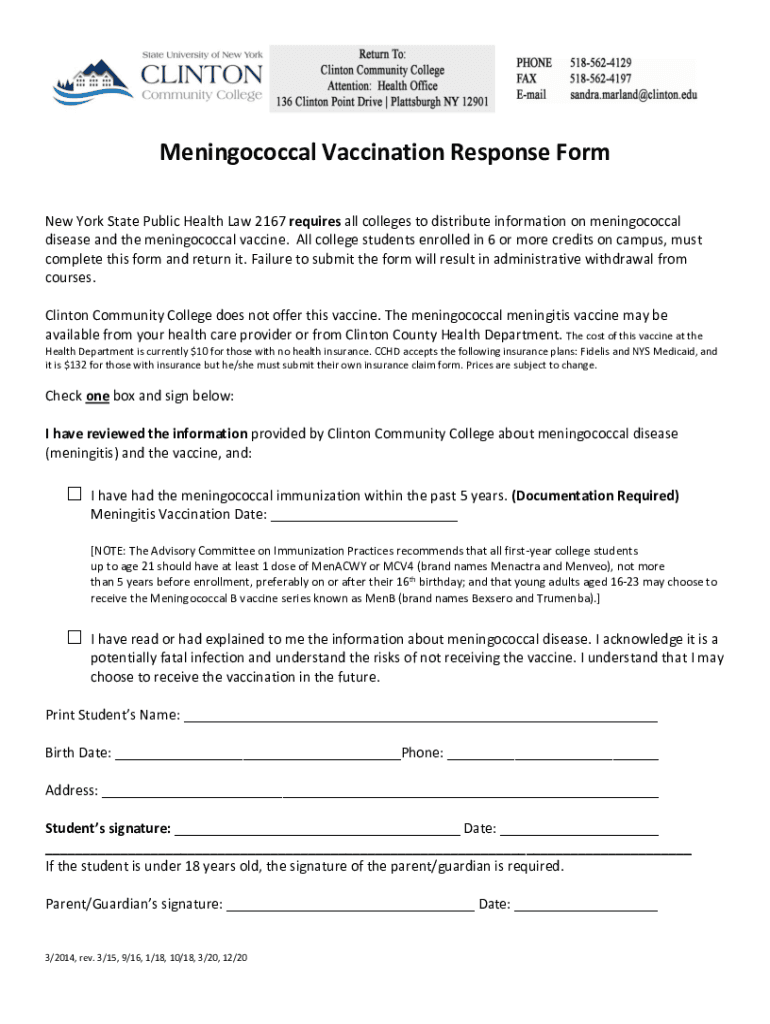 Fillable Online Sample Parent Letter for Meningococcal Notification Fax ...
