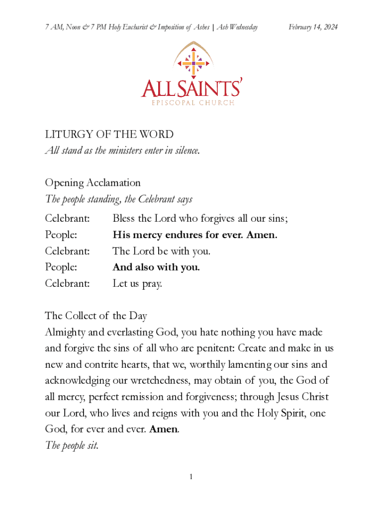 Fillable Online Ash Wednesday 7 12 7 February 14 2024 long form Fax Email Print - pdfFiller